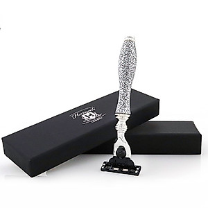 Haryali London 3 Edge Shaving Razor Handmade Silver Antique Design Handle Beard and Mustache Safety Razor For Men Perfect Shave