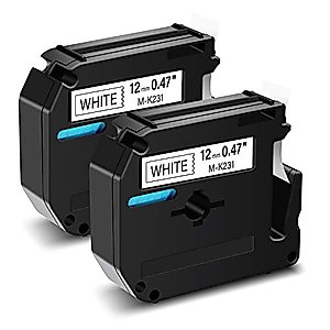 GREENCYCLE Compatible for Brother M231 M-K231 MK231 M-231 Standard Label Tape 1/2" x 26.2ft (12mm x 8m) for PT-45M PT-90 PT-70BM PT-70 PT-M95 PT-65 PT-85 Labeling Maker (Black on White,2 Pack)