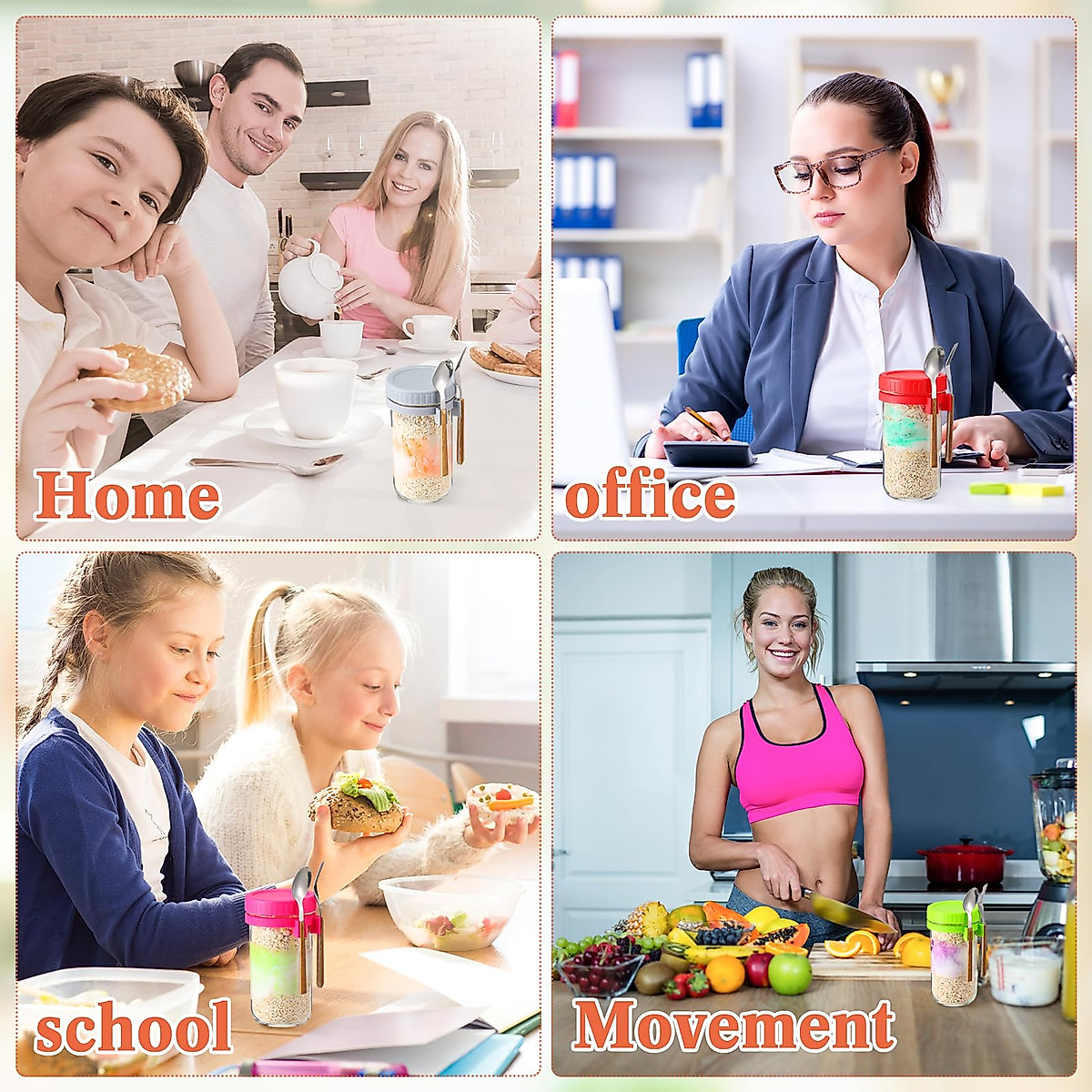 Dandat 6 Sets Overnight Oats Containers with Lids Spoons and Forks 20 oz Glass Mason Jars for Overnight Oats Overnight Oats Jars Large Capacity Airtight Jars for Milk Cereal Fruit Food Storage