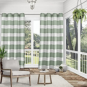 Exclusive Home Cabana Stripe Indoor/Outdoor Light Filtering Grommet Top Curtain Panel, 54"x108", Seafoam, Set of 2