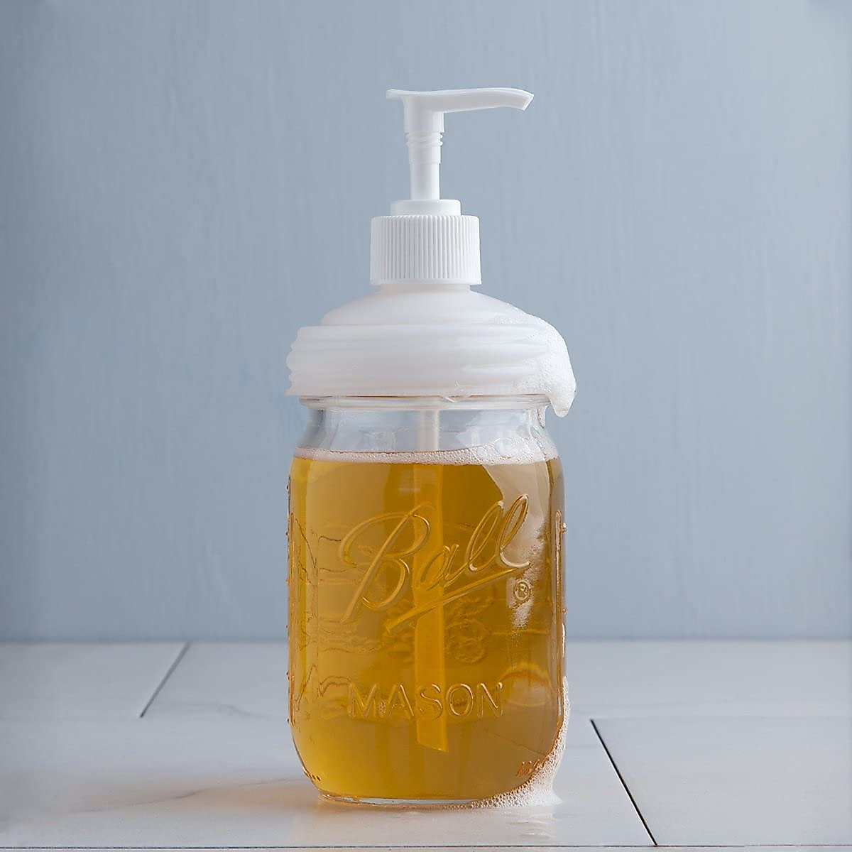 reCAP Mason Jar Pump Lid Soap and Condiment Dispenser | Regular Mouth | Natural | Made in The USA | Leak-proof | Freezer-proof
