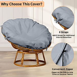 COSHNIBI Papasan Cushion Cover, 420D Waterproof Removable Zipper Chair Cushion Cover, 55L*55H Inches Suitable for Indoor and Outdoor Use (Gray)