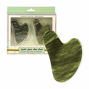 Lindo Jade Gua Sha Duo - Facial GuaSha Contour Massager Tool, 100% Natural Jade Stone, Quality Beauty Face Tool, Lifting, Sculpting and Contouring Face and Body, Anti-Aging Skincare, 2 Pack