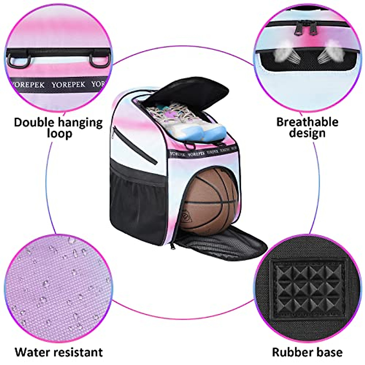 YOREPEK Basketball Bag, Large Basketball Backpack with Shoe Compartment and Ball Holder for daughter son, Water Resistant Soccer Bag for Sport Training Equipment Fits Volleyball Football Gym Pink