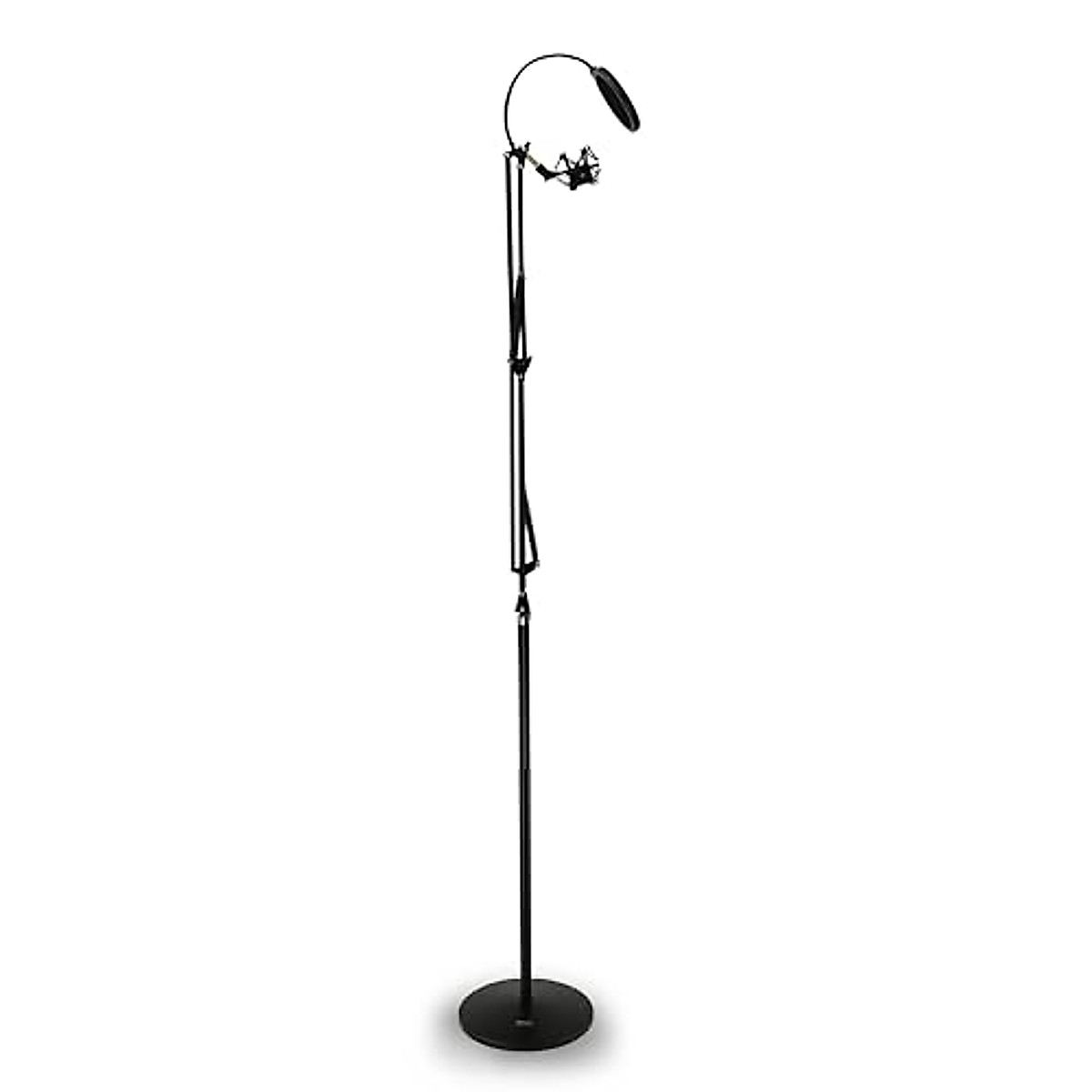Pyle Microphone Boom Suspension Stand - Scissor Spring Arm Floor Mic Stand with Shock Mount & Pop Filter (PMKSH28),Black