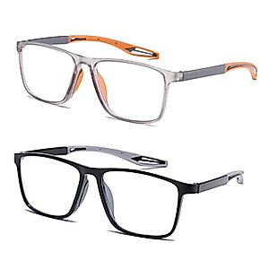 JOON-joon Reading Glasses Men 2 Pairs Sports Style Comfortable and Flexible Blue Light Blocking Readers for Men+2.0