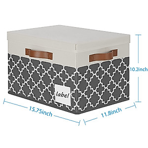 PFFVRP Extra Large Storage Bins with Lids, Foldable Fabric Storage Baskets with Lids, Sturdy Storage Boxes with Labels and 3 PU Handles for Closet Home Office (32L, 3 Packs, Grey Plaid&White)