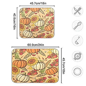 Dish Drying Mat for Kitchen Counter Absorbent Reversible Microfiber Sink Mats Large, Pumpkin And Sunflower 18x24 inch