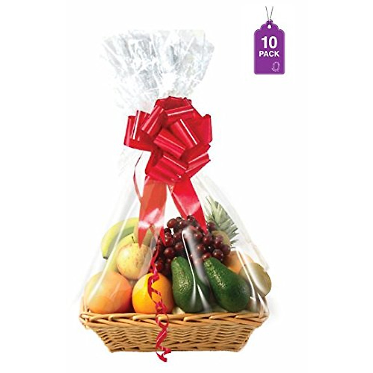 Clear Basket Bags, 10 Pack Large Clear Cellophane Wrap for Baskets & Gifts 24"x30" 1.5 Mil Thick (10)
