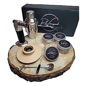 Hello_ReVamped Cocktail Smoker Kit with Torch , Whiskey Included Mixer Four Kinds of Wood Chips Bourbon Drink Infuser for Infused Cocktails, Black, (CS200)
