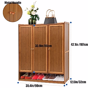 LOYALHEARTDY 8 Tier Shoe Storage Cabinet with Doors, Bamboo Free Standing Shoe Racks Entryway Shoe Organizer with Open Compartment, 35.4" W x 12.6" D x 42.1" H