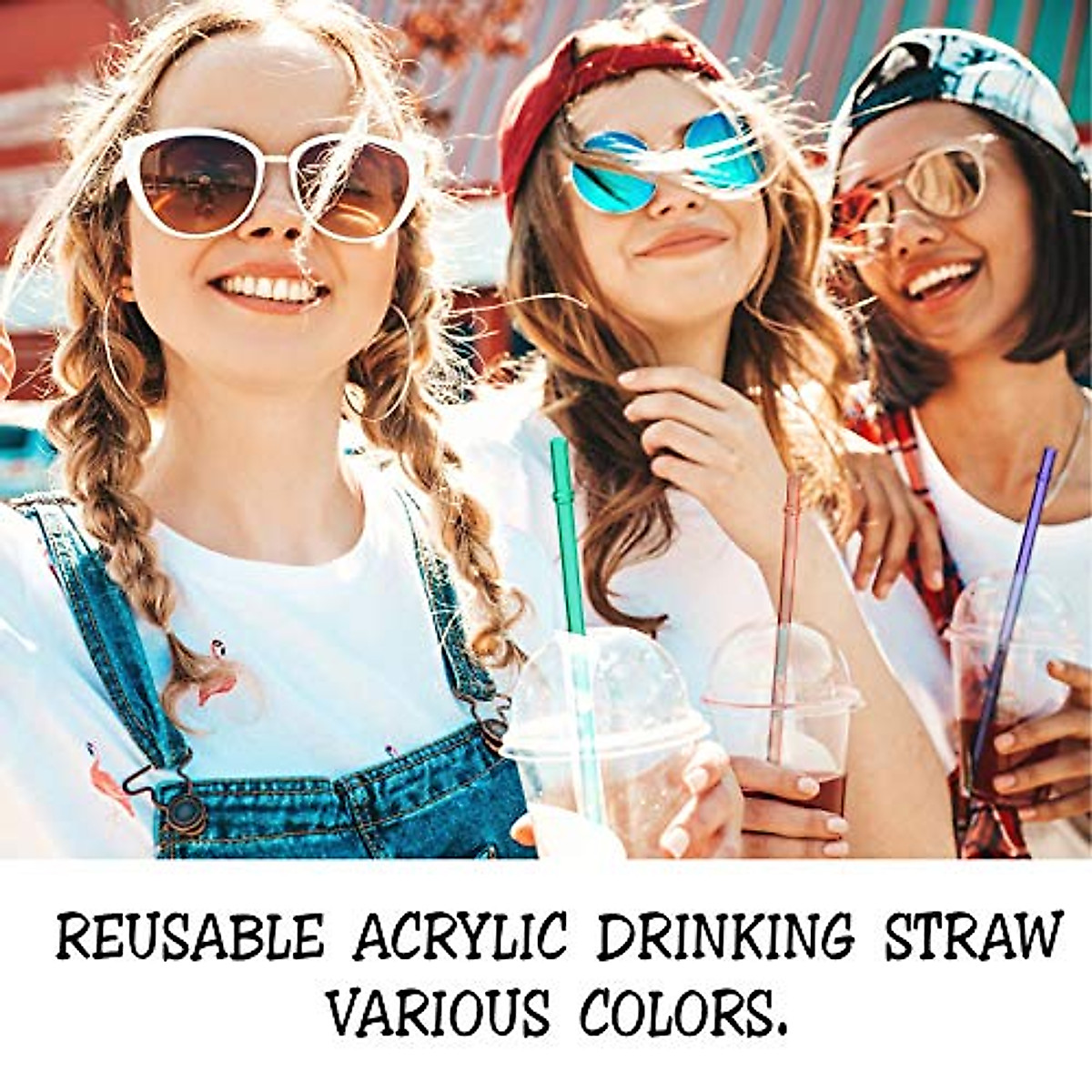 BaHoki Essentials Reusable Eco Friendly Colored Drinking Straws - Great for Drinking Smoothies and Shakes - with Deep Cleaning Brush, Long Acrylic Straw Set for Tumblers - 8 Pack