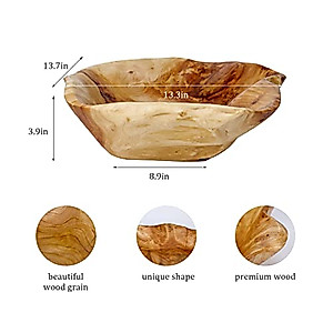 DeziWood Wooden Bowls for Decor, Natural Handmade Root Carved Decorative Farmhouse Wooden Fruit Bowls, Large Decoration Wood Bowl for Nut Key Jewelry Display (12"-14")