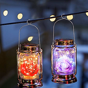2 Pack Morestar Led Solar Mason Jar Fairy Lights,30 Led Outdoor Waterproof Solar Garden Decorative Lights Up in Glass Jar,Hanging Solar Lanterns Gift for Mom Grandmom for Patio Yard Lawn