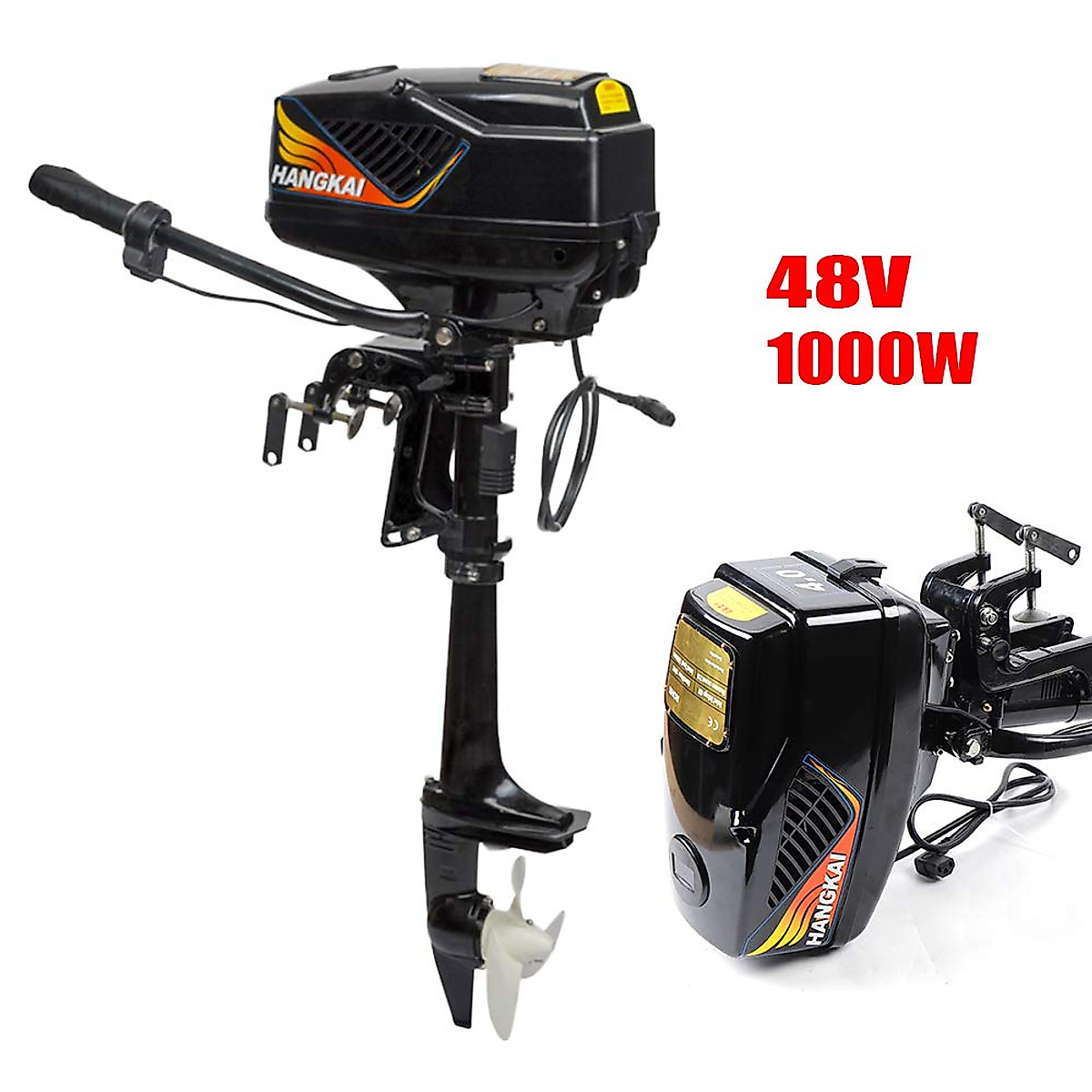 Electric Trolling Motor With 48V 1000W Thrust, Boat Fishing Motor w/Three-blade Propeller, Main Shaft Length & Angle Be Adjusted To Suit 2 Variable Speed Lower Noise For Kayak, Inflatable Fishing Boat