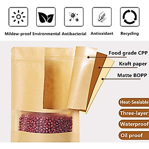 100pcs Kraft Bags with Window Zipper Lock Stand Up Bulk Pouches Resealable 6.2×8.6in