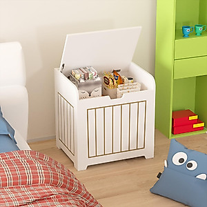 VILAWLENCE Storage Box Small Cube Toy Storage Organizer White，White Wooden Entryway Storage Bin For Home Books Clothes Toy,Small Square Nightstand For Playroom,Bedroom(15.4x11.8x15.3inches)