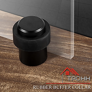 TPOHH Stainless Steel Cylindrical Floor Mount Door Stop with Soft Rubber - Heavy Duty Durable Door Stoppers Wall Protector, Black 1-3/4" Height