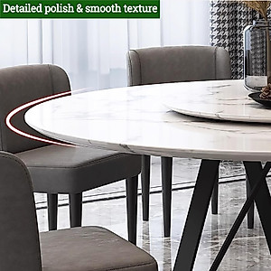 Marble Round Dining Table with Lazy Susan,Modern Kitchen & Dining Room Tables with Metal Base,Premium Circle Dining Table Pedestal Dining-Table Only(59.1" L x 59.1" W x 29.5" H, White & Black)
