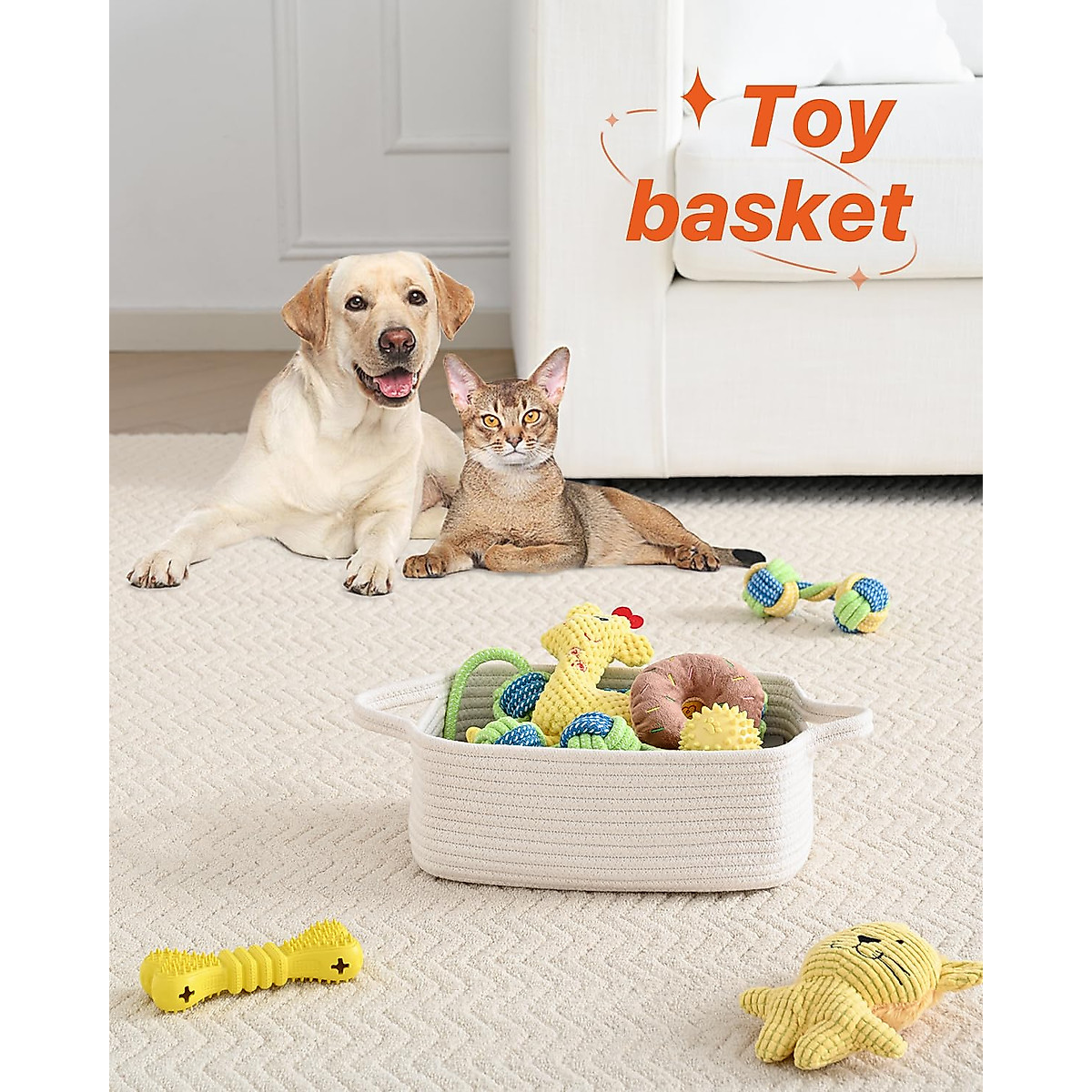 Small Woven Basket, 12 x 8 x 4.5 Inches, Small Storage Baskets for Organizing, Gift Baskets Empty, Cute Small Rope Shelf Closet Storage Bins Baskets for Shelves, Dog Toy Basket, 3 Packs, Off White