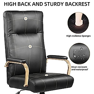 Toszn Executive Office Chair Gold, High Back Executive Office Chair with Back Support and Armrest, Leather Office Chair for Women, Desk Chairs with Wheels and Gold Legs, Black