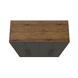 Manhattan Comfort Gramercy Mid Century Modern 2-Section Freestanding Wardrobe Armoire Closet, Nature and Textured Grey