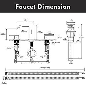 CEINOL Waterfall Bathroom Faucet Matte Black, Bathroom Sink Faucet 3 Hole, Widespread Bathroom Faucet Set with Pop Up Drain and Hose