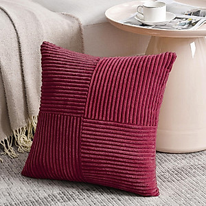 Fancy Homi 2 Packs Burgundy Red Decorative Throw Pillow Covers 20x20 Inch for Living Room Couch Bed Sofa, Farmhouse Boho Home Decor, Soft Corss Corduroy Patchwork Accent Cushion Case 50x50 cm