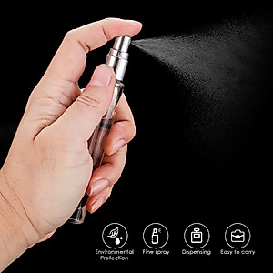qiwuhai 4 Pcs 10ml/3oz Fine Mist Glass Atomizer Bottles, Mini Refillable Spray Bottles, Small Empty Spray Bottles, Portable Sample Containers Sample Vials for Travel Essential Oil (Silver)