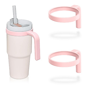 Handle For Stanley 14oz Quencher H2.0 FlowState Tumbler, Stanley Cup Accessories 14 oz, Stanley Tumbler Handle Attachment, Anti Slip, Car Cup Holder Friendly, Improved Grip, Pack of 2 (Pink, 14oz)