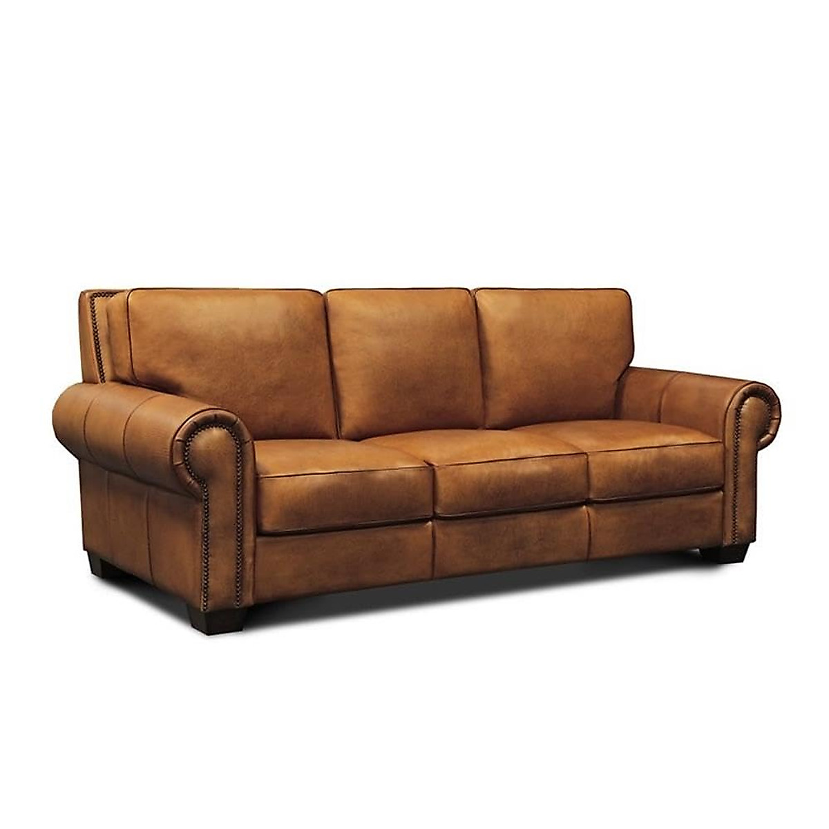 Pemberly Row Top Grain Hand Antiqued Leather Sofa in Tan Brown