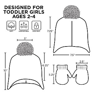 Disney Girls' Toddler Winter Mittens 2-4 Or Princess Hat and Kids Gloves Set for Ages 4-7, Pink with Fleece