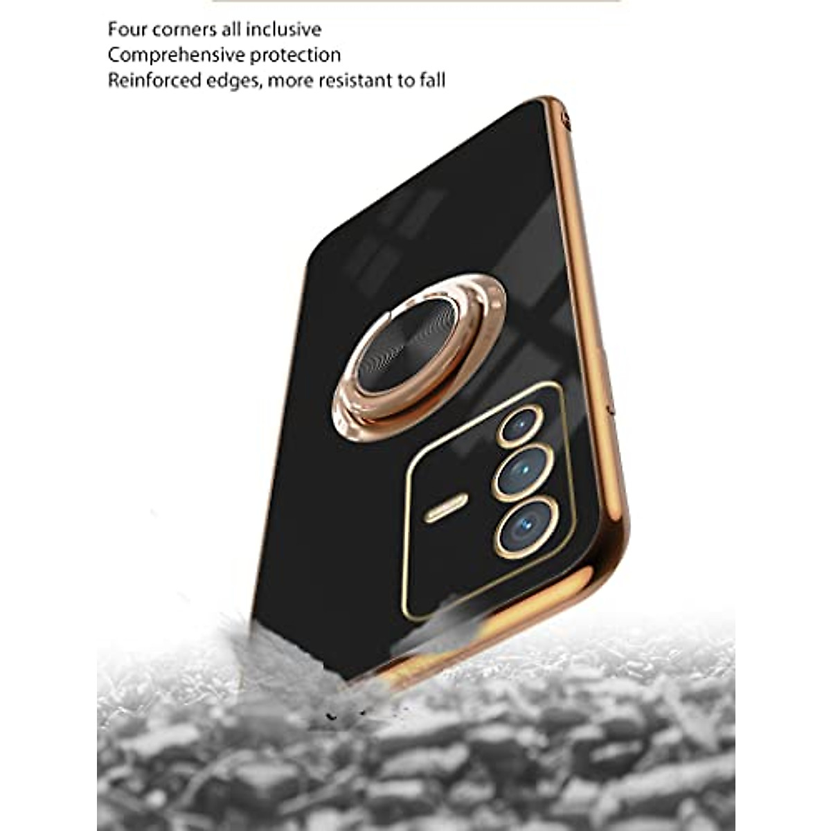 Compatible with vivo V23 Case Silicone Shockproof vivo V23 Phone Cases for Women Anti-Scratch Cute TPU Protective Case with Ring (vivo V23, Black)