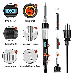 Soldering Iron Kit Electronics,80W Digital LCD Display Welding Iron (392℉ - 842℉) With On/Off Switch And Temperature Adjustable, Fast-Heating Ceramic Thermostatic Design Soldering Kit