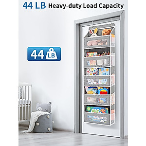 JARLINK Over The Door Organizer Storage, 5 Shelf Hanging Door Organizer with 5 Large Capacity Pockets, Anti Tilt 44 lb Load Behind Door Organizer for Bedroom, Bathroom, Pantry, Nursery, (Grey)
