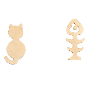 Stud Buds Kitty & Fish Bone Gold Nickel Free Earrings by Howard's Inc (Gold)