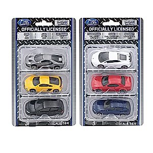 Just For Laughs 6 Diecast Metal Cars, 1:64 Scale Mini Cars, Officially Licensed - Lamborghini Gallardo Superleggara, Dodge Challenger, Maserati Levante GTS, Ford GT, Audi R8 Coupe, Volkswagon Golf GTI