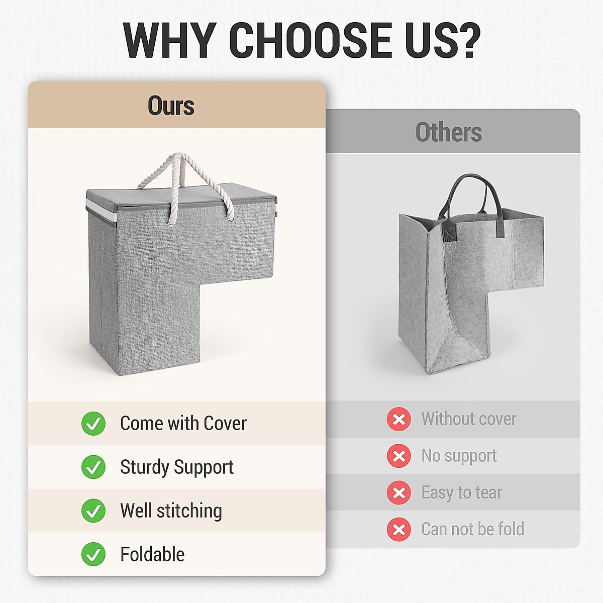 ASENSS Stair Basket, Foldable Storage Basket for Stairs, Stair Baskets for Carpeted Stairs, Wooden Stairs, Thick Linen Basket with Rope Handles, Lid Cover, Stair Organizer Basket