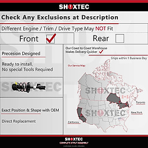 Shoxtec Front Pair Complete Strut Assembly Replacement for 2008 2009 Ford Taurus; 2008 2009 Mercury Sable Coil Spring Shock Absorber Repl. Part No. 172530 172531