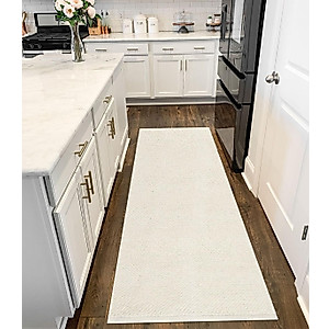 HXJDCL Farmhouse Kitchen Runner Rug 2'x 6',Cream Cotton Woven Washable Bedroom Runner Rug Reversible Hallway Rug Boho Laundry Room Rug for Living Room Sink Area Rug