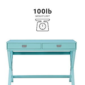 Linon Home Décor Jaycee Blue Writing Desk, 20"D x 44"W x 30"H, Blue