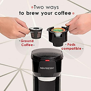 Mixpresso 2 in 1 Coffee Brewer, Single Serve Coffee Maker K Cup Compatible & Ground Coffee, Personal Coffee Maker,Compact Size Mini Coffee Maker, Quick Brew Technology (14 oz) (black)