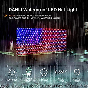 DANLI American Flag String Lights, Waterproof 420 LED String Lights, US Flag Light with Plug,Net Light Holiday Decoration for Garden Patio July 4th National Day Independence Day Memorial Day