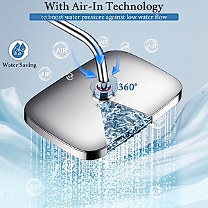 Shower Head with Handheld Combo, 12'' Rectangle Rain Shower Head with Upgraded 12'' Z-Shaped Shower Extension Arm, High Pressure 4 Setting Handheld Shower Head with 60'' Hose, Height/Angle Adjustable