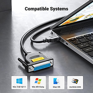 UGREEN 6ft USB to DB25 Parallel (25 Pin) Printer Cable Adapter 6FT Male to Female Connector DB25 IEEE 1284 Converter for Old Printer Support Windows 7/8/10/11/Mac/Linux