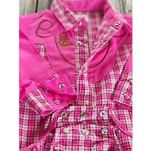4Rodeo Baby Toddler Western Pink Plaid Cowboy Bodysuit Shirt (9-12 Months)