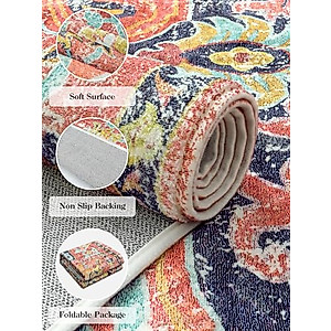 Lahome Bohemian Floral Medallion Round Rug - 4Ft Hot Pink Soft Round Area Rug Bedroom Kitchen Mat, Turkish Washable Indoor Floor Accent Bathroom Carpet for Nursery Living Room Home Office Hallway