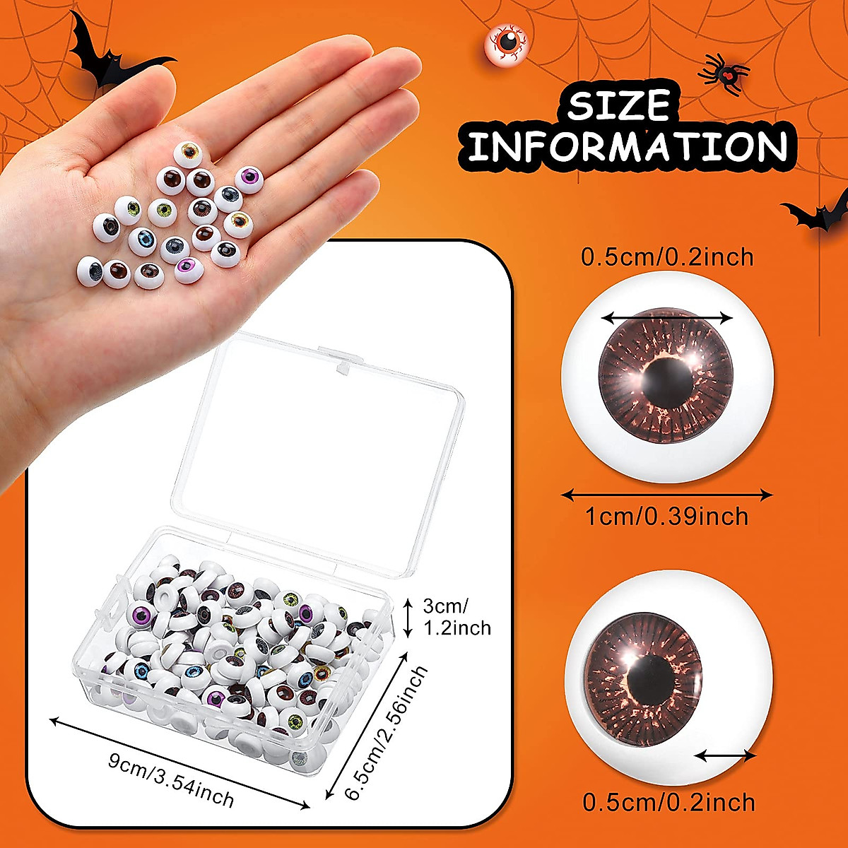 60 Pieces Halloween Eyeballs Props Plastic Scary Fake Eyeballs Party Decoration Eyeballs Halloween Decorative Eyes Horror Props with Clear Storage Box for Halloween Trick Party or Decor, 10 Colors
