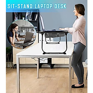 Lap Laptop Desk-Fits Up 17In Foldable Laptop Bed Tray Table with Adjustable Dual Cushion,Wrist Rest & Mouse Pad,Portable Wood Laptop Stand for Sofa Bed,Multifunctional Slot for Tablet & Phone (Black)