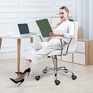ERGOSEAT Home Office Desk Chair with Armrest and Wheels, Modern PU Leather Mid-Back Office Task Chair, Height Adjustable Swivel Computer Chairs for Home Office, White